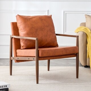 Modern Upholstered Armchair with Walnut color Padded Backrest and Seat ...