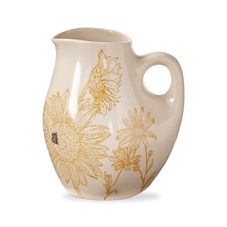 Let It Bee Floral Hand Painted Stoneware Water Beverage Pitcher Small ...