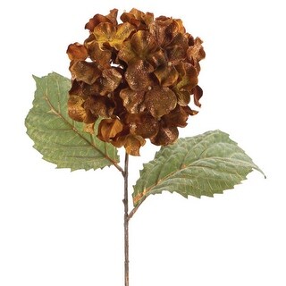 Pack of 6 Gold and Brown Artificial Silk Hydrangea Stem Flowers with ...
