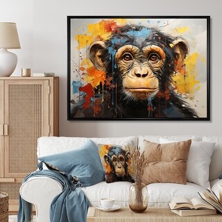 Designart "Yellow Teal Monkey Mischievous Monkey Collage" Animals ...