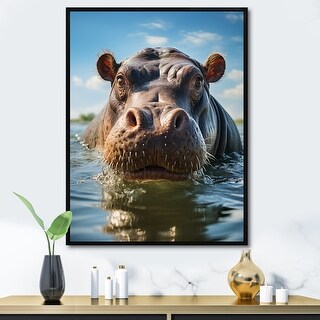 Designart "Animal Hippopotamus Selfy II" Hippopotamus Framed Wall Art ...