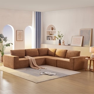 Modern L-Shaped Terry Cloth Sofa Set, Convertible Modular Floor Sleeper ...