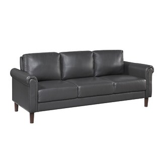Lo Sofa w Rolled Arms, Midcentury Dark Gray Faux Leather 79 Inch - Bed ...