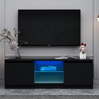 Modern LED Lights TV Cabinet with 2 Storage Drawers Living Room ...