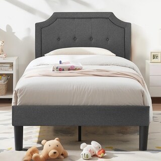 Twin Upholstered Platform Bed Frame with Adjustable Headboard, Strong ...