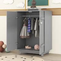 Wood Gray Wardrobe Cabinet Armoires w/ Hanging Rod for Hanging Clothes ...