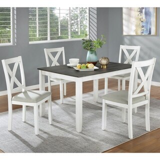 Rustic Simple Dining Set w/ Table 4 Side Fabric Seat Chairs (Set of 5 ...