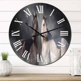 Designart 'Black And White Horse Close Up Portrait I' Traditional wall clock - Bed Bath & Beyond ...