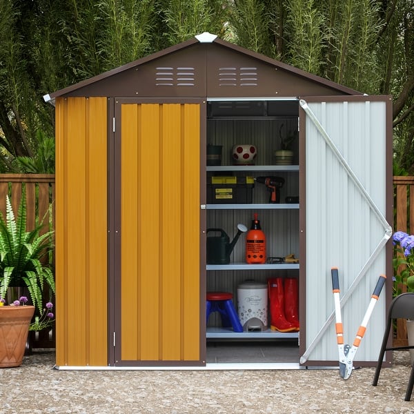 Galvanized Metal Double Sliding Door Outdoor Storage Shed for Garden ...