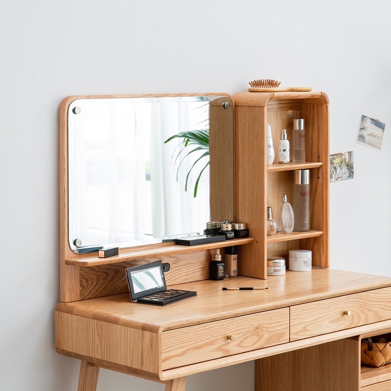 Solid Oak Vanity Table Set Natural Wood Top Dressing Table On Sale Bed Bath Beyond 38917011