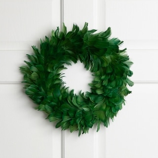 Wispy Feather Christmas Wreath - 14.5" - Unlit - Green - Bed Bath ...