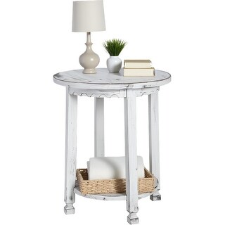 Rustic White Antique Cottage End Table with Shelf, Farmhouse Style ...