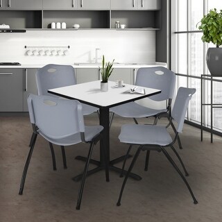 Cain 36" Square Breakroom Table- White & 4 'M' Stack Chairs- Blue - Bed ...