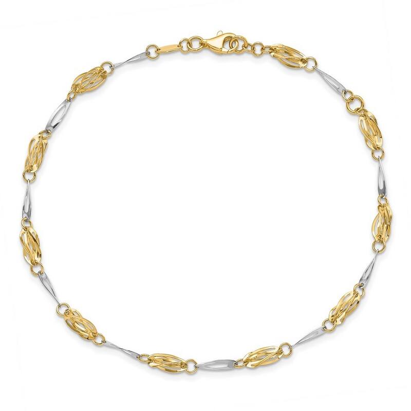 Curata Women's Italian 14k 10" Two-Tone Gold Textured Barrel Link ...