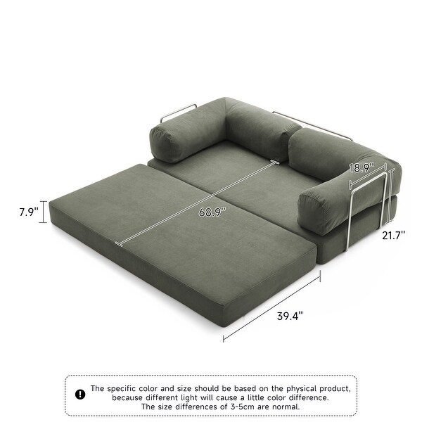 Romision Round Arm Corduroy Fabric Convertible Sleeper Rectangle Sofa