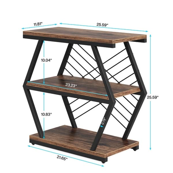 3 Tier End Table with Storage, Industrial Side Table with 3 Open ...