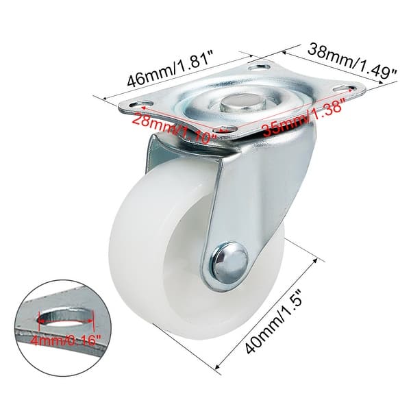 4Pcs Swivel Casters Wheels PP Plastic Wheel Top Plate Mounted White ...