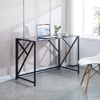 Modern Student Writing Study Desk Tempered Black Glass Computer Desk PC ...
