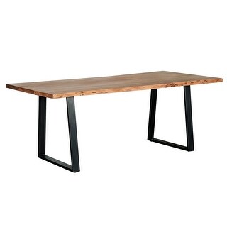 79 Inch Modern Dining Table with Wood Tabletop and Metal Legs, Brown ...