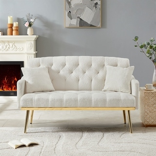 Cream White Teddy Fabric 2 Seater Sofa - Bed Bath & Beyond - 39189541