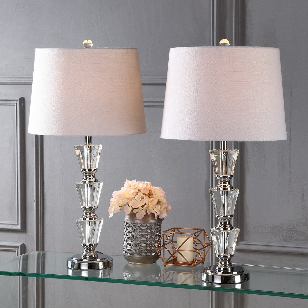 Jane 25.5" Glass LED Table Lamp, Mercury Silver (Set of 2) by JONATHAN ...