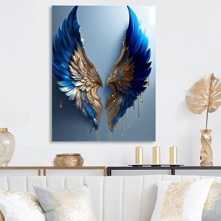 Designart 'Blue And Gold Angel Wings V' Wings Angel Metal Wall Art ...