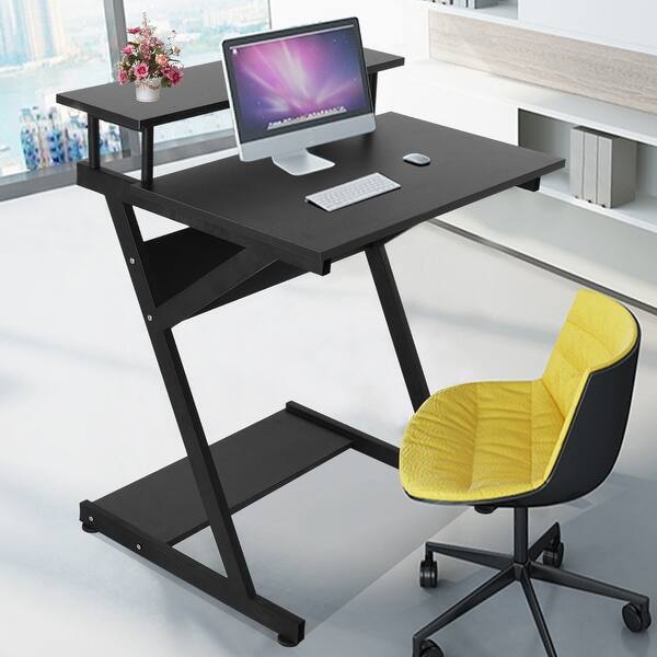 Computer Desk Writing Table 24 Inch Monitor Shelf Corner Study Writing Small Spaces Black - Bed ...
