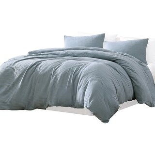 Uvi 3 Piece Queen Comforter Set, Cotton, Natural Crinkled Texture, Blue ...