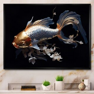 Designart "Gold Kois Fish Mysterious Shadows" Animals Framed Wall Art ...