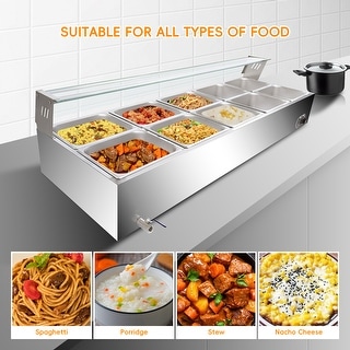 Commercial Food Warmer Electric Steam Table with Tempered Glass Cover ...