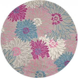 8' Round Gray and Pink Tropical Flower Area Rug - 3'6" - Bed Bath ...