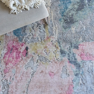 EXQUISITE RUGS Floor Art Hand-knotted Bamboo Silk Silver/Blush Area Rug ...