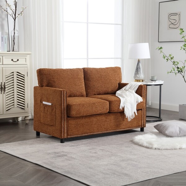 Brown 2 Seater Fabric Sofa Square Armrest Sectional Sofa Chenille Fabric Love Seater Sofa Upholstered Love Seater Sofa Bed Bath Beyond 42087076