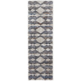 8' Tan Ivory And Blue Chevron Power Loom Stain Resistant Runner Rug - 3 ...