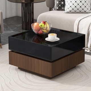 Rotating Coffee Table with Drawers,High Gloss 2-Tier Center Table with ...