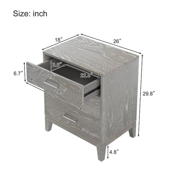Modern Concise Style Gray Wood Grain Three-Drawer Nightstand with ...