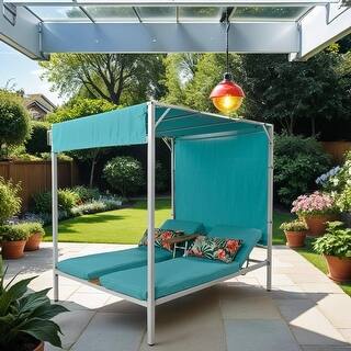 Outdoor Patio Sunbed Daybed with Cushions and Sunshade Curtains - Bed ...