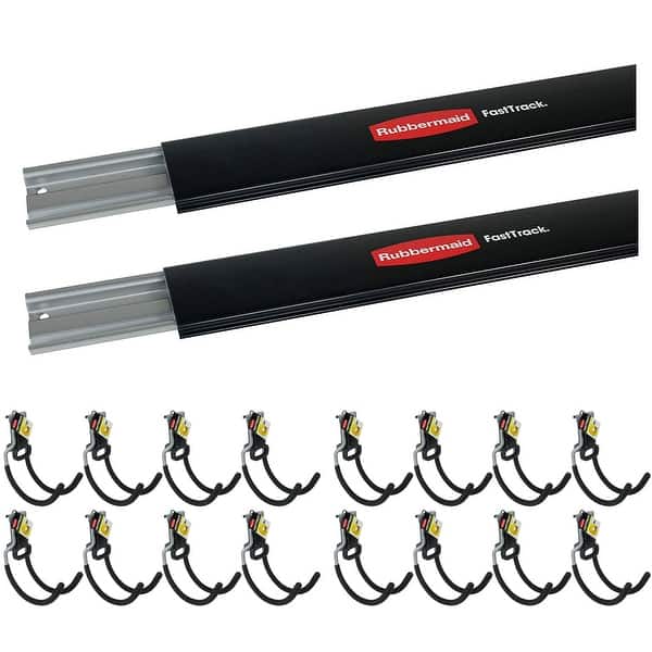 Rubbermaid Fast Track Wall Mount Storage Rail (2 Pack) & Utility Hooks ...