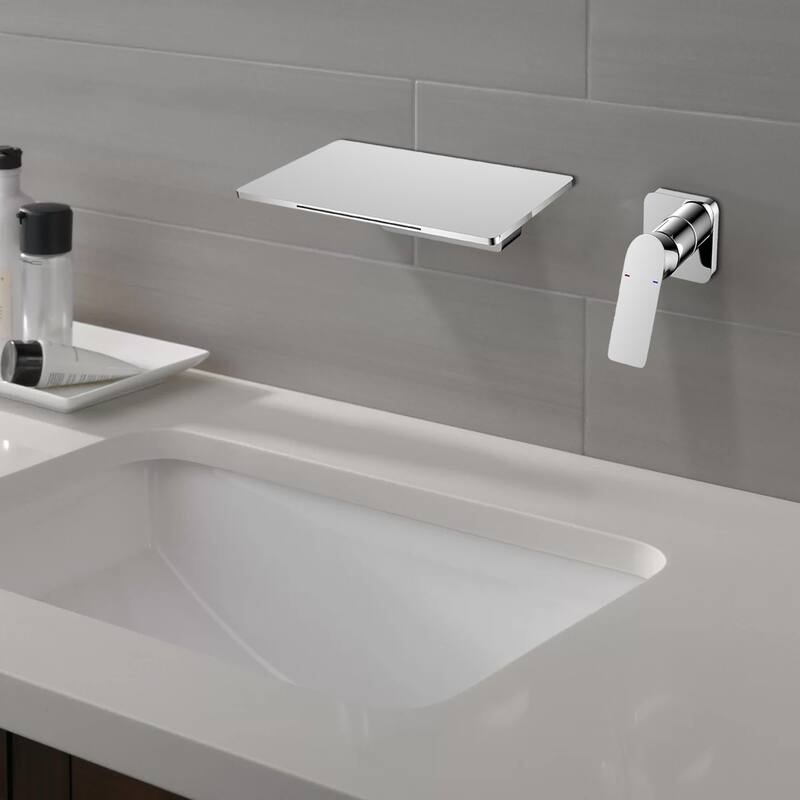 Square Wall Mount Waterfall Single Handle Two Hole Bathroom Faucet ...