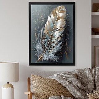 Designart "Gold Feather Wanderlust Iv" Glam Feather Framed Wall Art For ...
