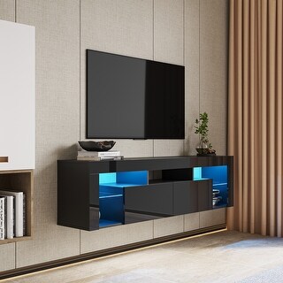 Modern Wall Mounted Floating TV Stand TV Console with LED Lights - 62. ...