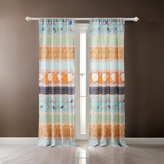 Nite Set of 2 Microfiber Window Curtains, Floral and Striped ...