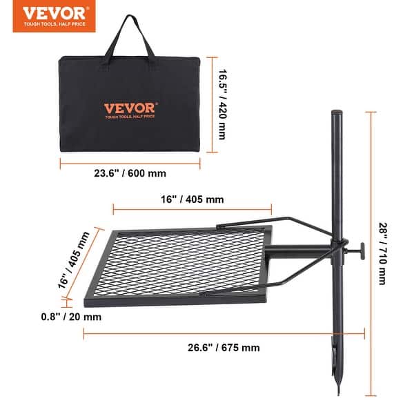 VEVOR Swivel Grill Heavy Duty Steel Campfire Grill Single Layer Open ...