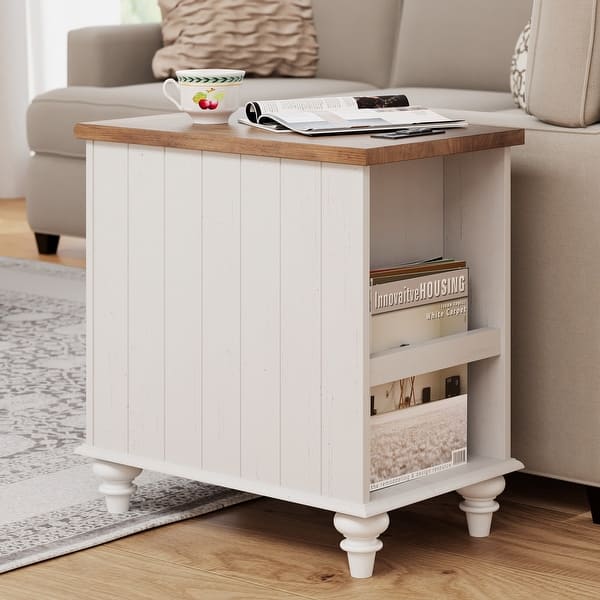 End Table with Charging Station, Side Table with Storage, 2 Power ...