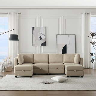 Beige 115" U-Shaped Modular Sectional Sofa with Storage - Bed Bath ...