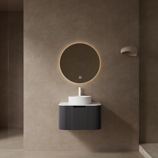 Vanity With Sink, Modern Wall-Mounted Floating Curved Edges Striped ...