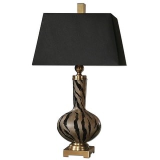 33" Zebra Striped Glass, Brushed Brass & Black Rectangular Box Shade ...
