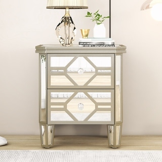 Elegant Mirrored 2-Drawer Side Table with Golden Lines - Bed Bath ...