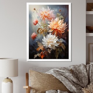 Designart "Peach White Mums Romantic Impression I" Mums Framed Wall Art ...