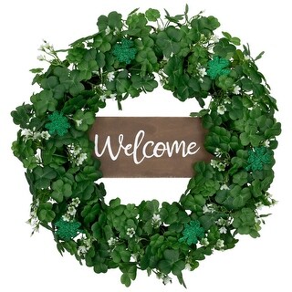 Shamrock Welcome St. Patrick's Day Twig Wreath - 20" - Unlit - Bed Bath ...